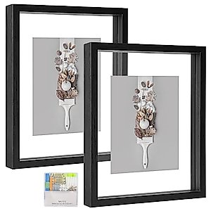 MUYE 8x10 Floating Frames Set of 2,Double Glass Picture Frame Display Any Size Photo up to 8x10,Wall Mount or Tabletop Standing,Black