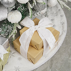 MEEDEE White Crushed Velvet Ribbon 2.5 Inch Velvet Wired Ribbon Crushed Velvet Christmas Ribbon 10 Yards White Velvet Ribbon for Christmas Tree Decoration, Wreath Supplies, Crafts Bow Making