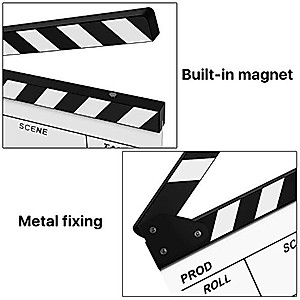 Flexzion Director Clapboard Film Movie Clapper Board Acrylic Plastic Dry Erase Stadio Camera TV Video Cut Action Scene Slate Board 10x12" with Black/White Sticks