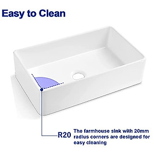 CELAENO 33 Inch White Farmhouse Sink, Single Bowl Ceramic Apron-Front Kitchen Sink, Porcelain Farm Sink with Strainer & Protective Bottom Grid