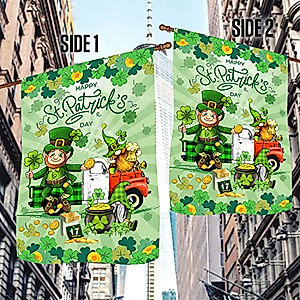 Q-Leo St Patricks Day Flag, Set 2 House Flag 28 x 40 and Garden Flag 12x18 Double Side, St. Patrick's Day Flags with Leprechaun Gnomes Shamrock Clover Green Hat Welcome Signs for Outdoor Decor