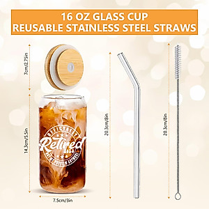 Ymuklns Offically Retired 2023 16 oz Iced Coffee Glass Cup with Lids and Straw - Retirement Gift Memorable Gift for Women Men Friends Dad Mom Mother's Day Gift
