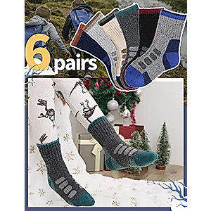 Anlisim Kids Merino Wool Hiking Socks Boys Girls Toddlers Thermal Winter Warm Boot Thick Cushion Snow Ski Gift Stocking Stuffer Socks 6 Pairs (Check, 12-15 Y)