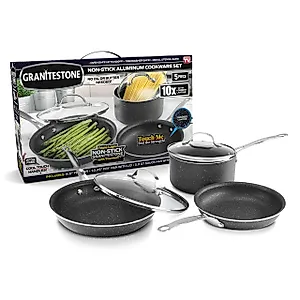 Granitestone Original 5-Piece Nonstick Cookware Set, Scratch-Resistant Pots and Pans, Granite-coated Anodized Aluminum, Dishwasher-Safe, PFOA-Free Kitchenware As Seen On TV