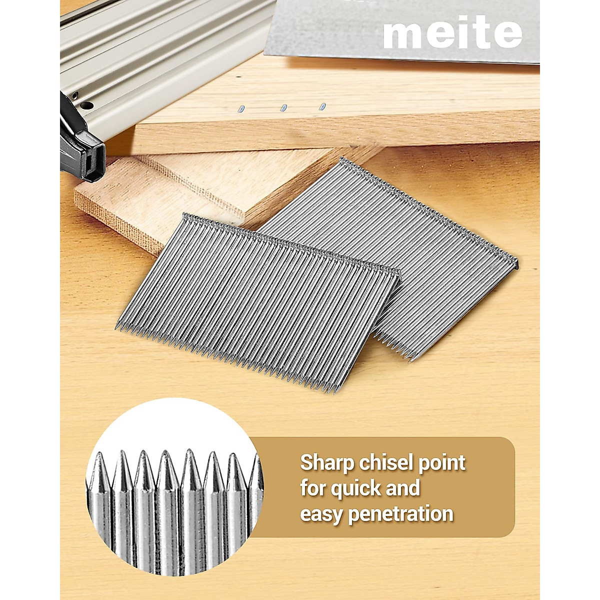 meite 14 Gauge Concrete T Nails for Pneumatic Concrete Nailer Gun - 1-1/2" Length Galvanized Concrete Finish Nails (400 PCS/BOX)