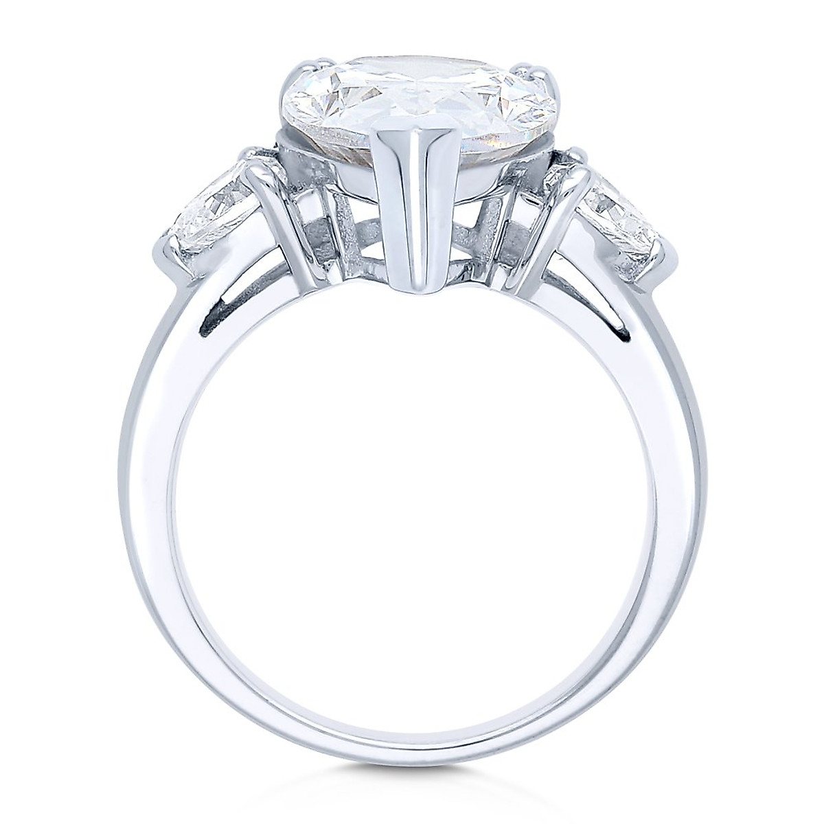 BERRICLE Sterling Silver 3-Stone Wedding Engagement Rings Pear Cut Cubic Zirconia CZ Statement Cocktail Anniversary Ring for Women, Rhodium Plated Size 6.5