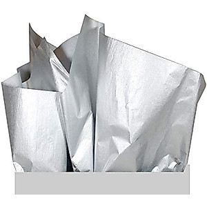 UNIQOOO 100 Sheets Metallic Silver Foil Gift Tissue Paper Bulk, 20X14 Inch, Art Wrapping Paper for Gift Bag Box Packing, Wedding Birthday Party Favor, Pom Pom Piñata Tassel