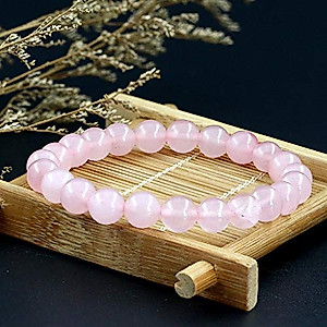 Natural Gemstones Rose Quartz Bracelet 8mm Chakra Round Beads Energy Power Crystal Reiki Healing Elastic Stretch 7 Inch for Women Men Unisex