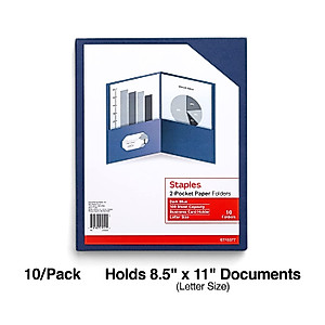 Staples 907701 2-Pocket Folders, Dark Blue, 10/Pack (13377-CC)