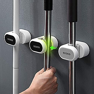 Queego Mop Broom Holder,Wall Mounted Household Adhesive Storage Hanger Hook Racks Kitchen Bathroom Organizer (3pcs)