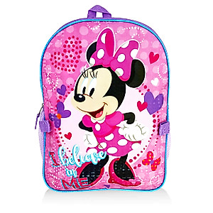 Disney Minnie Mouse Backpack with Lunch Box for Girls 5 Pc Bundle ~ Deluxe 16" Minnie Bag, Insulated Lunch Bag, Stickers, and More (Minnie Mouse School Supplies) (Minnie Mouse Pink)