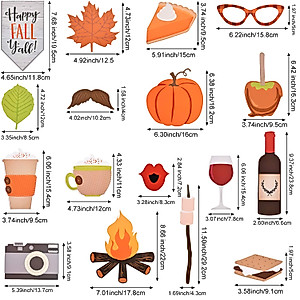 52 Pieces Happy Fall Yall Photo Booth Props Kit Thanksgiving Day Harvest Festival Pumpkin Party DIY Costumes Props with Wooden Sticks for Party Decorations