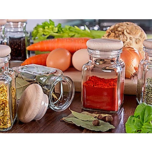 Kirrex Glass Spice Jars with Wooden Lid, 5oz (8 Jars)
