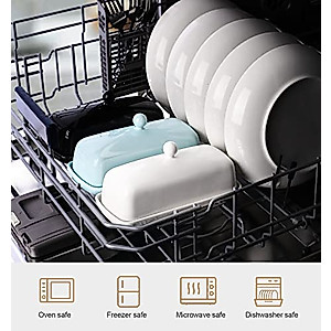 Nucookery Porcelain Butter Dish - Clean Table Design - Ceramic Butter Dishes with Lid for Countertop with Raised Non-Slip Strip - Holds 1 Standard Butter Stick - Easy to Clean & Dishwasher Safe. White