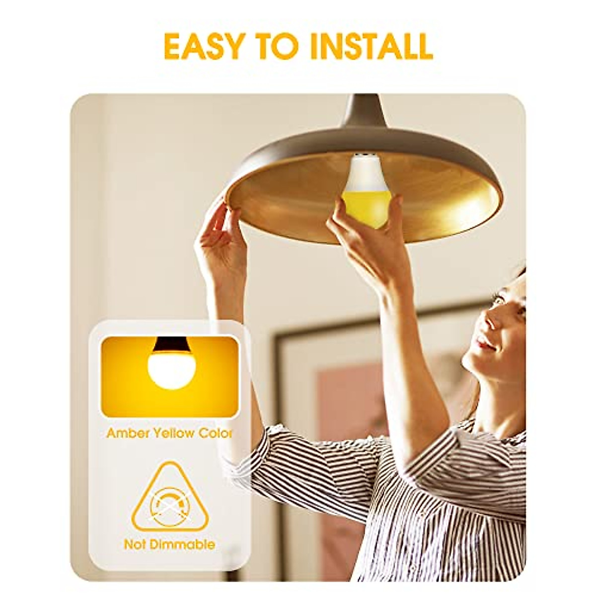 Yellow LED Bug Light Bulbs Outside, A19 LED Yellow Bug Bulb Outdoor 60W Equivalent, 9W Yellow Amber Bug Lights E26 Base Porch Lights, Non-Dimmable LED Lighting for Home, Patio, Deck, Backyard, 4 Pack