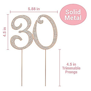 Crystal Creations 30 Cake Topper - Premium Rose Gold Metal - 30th Birthday or Anniversary Party Sparkly Rhinestone Decoration Makes a Great Centerpiece - Now Protected in a Box