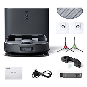 ECOVACS DEEBOT X1 Plus Robot Vacuum and Mop Combo with Self Emptying Station, 5000Pa Robot Vacuum Cleaner, Upgraded Laser Navigation, 3D Map, Obstacle Avoidance, Built-in YIKO Voice Assistant, Black