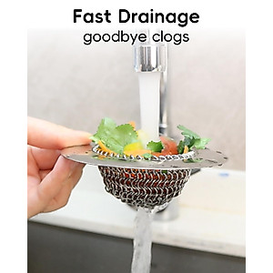 1 Pack Sink Strainer, Flexible Chain Mesh Easy Clean Kitchen Sink Drain Strainer, Anti-Rust 304 Stainless Steel Sink Strainer, Sink Protectors Clog-Free Sink Catcher Strainer for Food Garbage Disposal