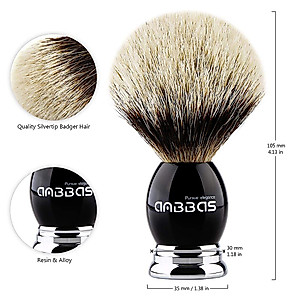 Shaving Brush and Stand, Anbbas Silvertip Badger Hair Brush Set with Stainless Steel Shaving Stand for Double Edge Safety Razor Straight Razor,Black Resin Alloy Handle for Men