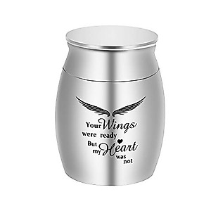 Dletay Small Keepsake Urns for Human Ashes 1.57 Inch Mini Cremation Urns for Ashes Stainless Steel Memorial Ashes Holder-Your Wings Were Ready, But My Heart Was Not