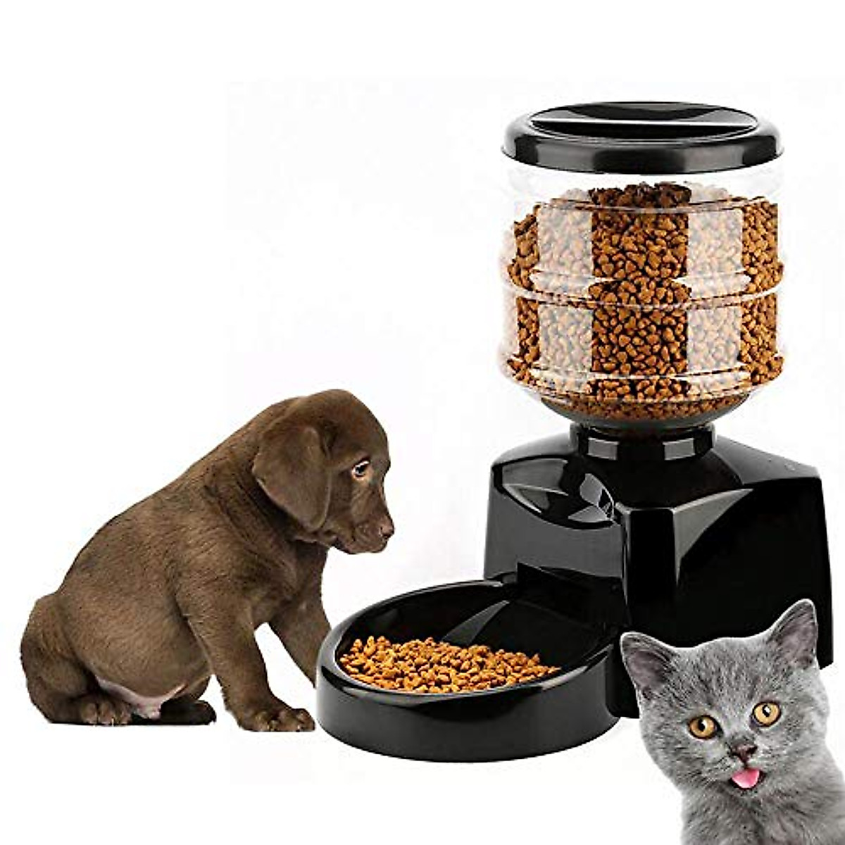 ZZK 5.5L Automatic Pet Feeder, Intelligent Automatic Feeder with Voice Message Recording and LCD Display, Large Intelligent Dog and Cat Food Bowl Dispenser,A