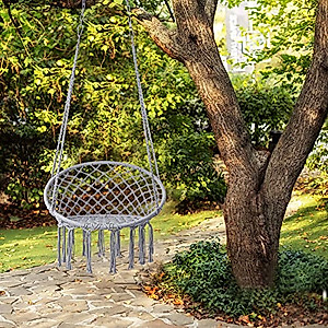 HBlife Hammock Chair, Hanging Swing with Macrame, Max 330 Lbs, Grey Hanging Cotton Rope Chair for Indoor, Outdoor, Bedroom, Patio, Yard, Deck, Garden and Porch, for Child