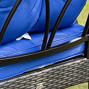 Outsunny Outdoor Wicker Rocking Chair with Padded Cushions, Aluminum Furniture Rattan Porch Rocker Chair w/Armrest for Garden, Patio, and Backyard, Blue