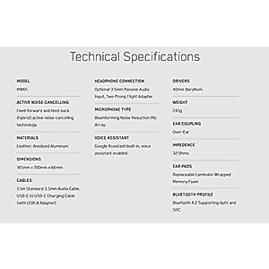 Master & Dynamic MW65 Active Noise-Cancelling (Anc) Wireless Headphones – Bluetooth Over-Ear Headphones with Mic – Gunmetal/ Black Leather