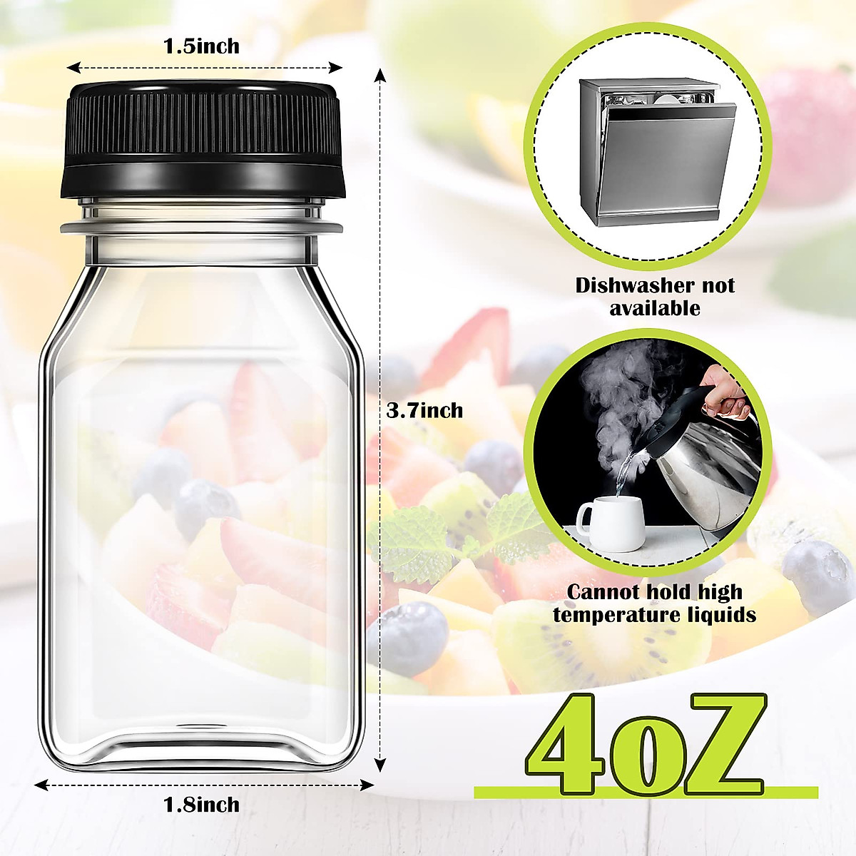 120 Pcs 4 oz Mini Plastic Juice Bottles with Leak Proof Caps Reusable Drink Beverage Containers with Lids Empty Clear Fridge Bottles Bulk for Juice Milk Smoothie Drinking Beverage for Home or Take out