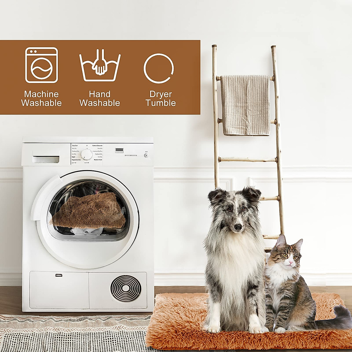 Dog Bed Long Plush Pet Bed, Comfortable Faux Fur Washable Crate Mat for Small Large Medium Dogs and Cats, Anti-Slip Fluffy Dog Kennel Pad