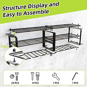 POSHGRAND Power Tool Organizer, 8 Drill Holder Wall Mount, 3 Layers Garage Tool Organizers and Tool Storage Rack, Heavy Duty Metal Tool Shelf for Screwdriver Plier Hammer Holder 17.15" 2 sets