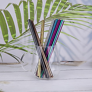 ESSBES Reusable Metal Boba Smoothies Drinking Straws 0.5'' Extra Wide for Bubble Tea Milkshakes Jumbo Drinks 7 PCS