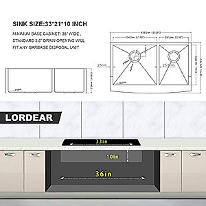 33 Farm Sink Stainless Steel - Lordear 33 Inch Farmhouse Sink Double Bowl 60/40 Apron Front 16 Gauge Stainless Steel Farm Style Kitchen Sink