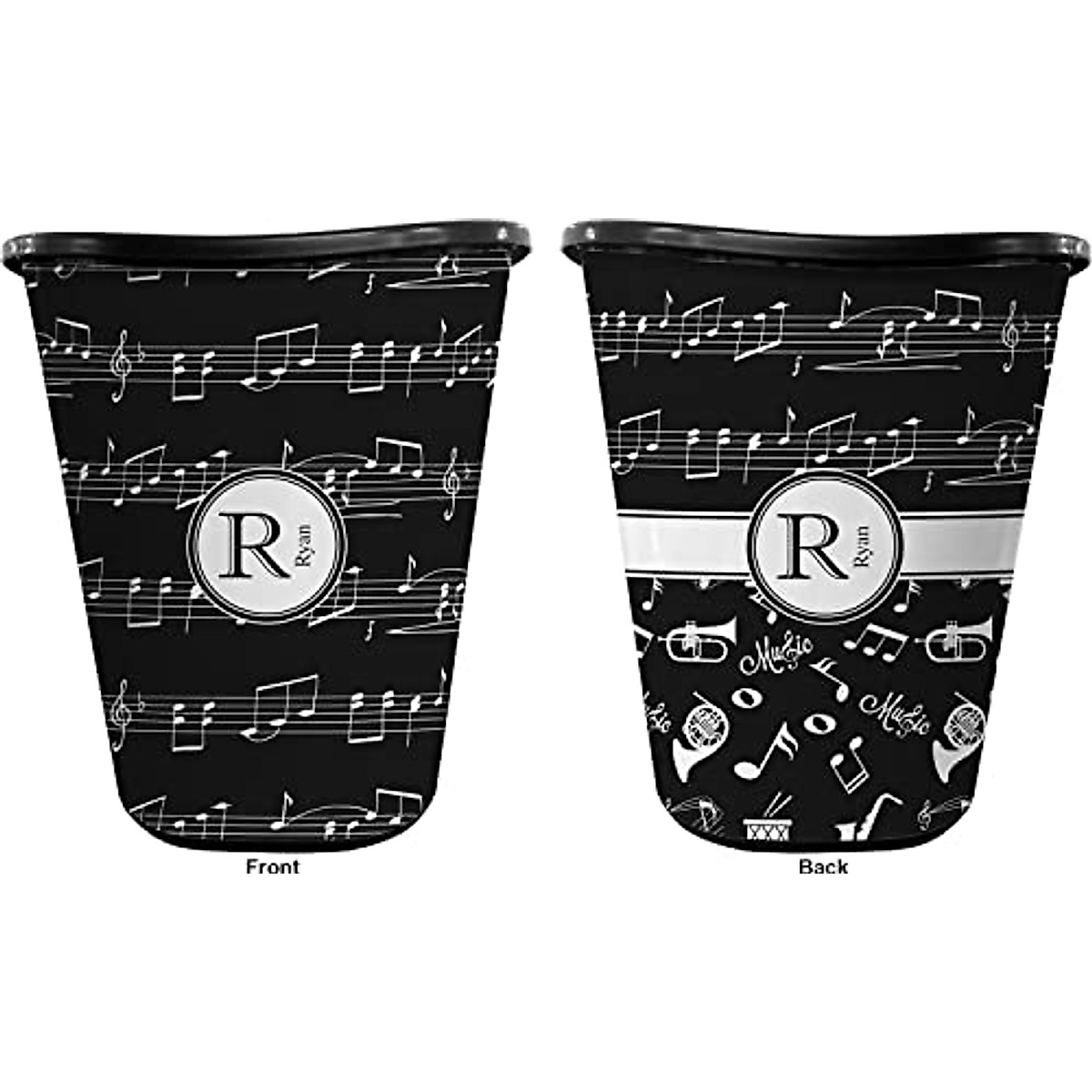 RNK Shops Musical Notes Waste Basket - Double Sided (Black) (Personalized)
