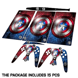 HK Studio Captain Shield Decal Sticker Skin Specific Cover for Both PS5 Disc Edition and Digital Edition - Waterproof, No Bubble, Including 2 Controller Skins and Console Skin