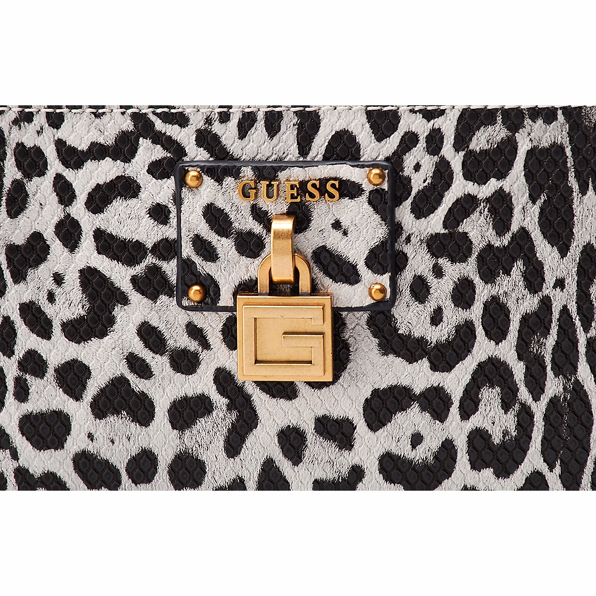 GUESS Centre Stage Top Zip Clutch, Black/White Leopard