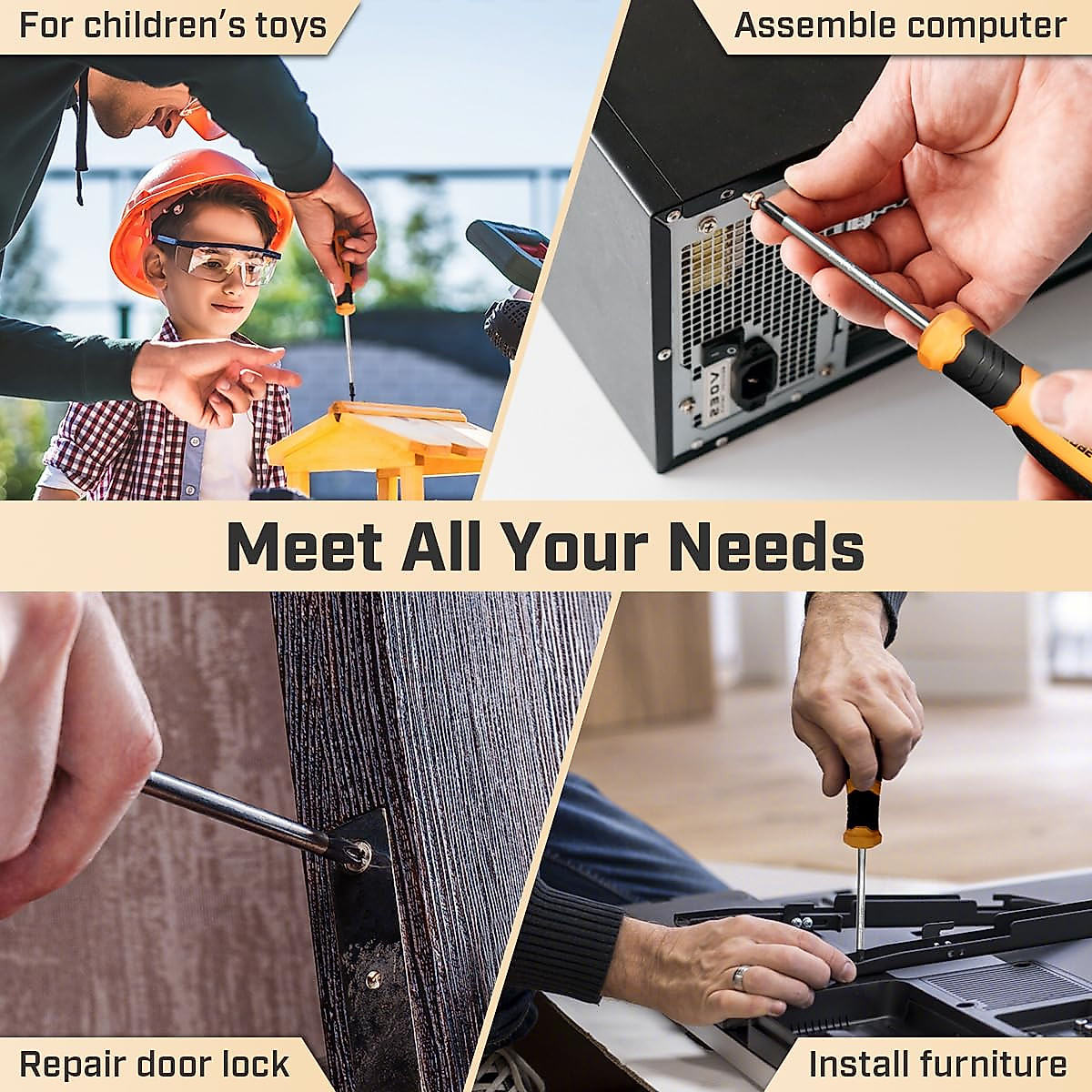 IRONCUBE 6 PCS Magnetic Tips Screwdriver Set, Phillips/Slotted Heads, Comfort Grip, Durable CR-V Steel, Multi-Spec for tightening screws fastener, gifts for men father or DIY lover