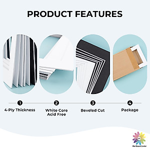 Mat Board Center, 10 Pack Pre-Cut 5x7 Picture Mats for 4x6 Photos/Prints - Acid Free, Bevel Cut, White Core, 4-Ply Thickness (White & Black)