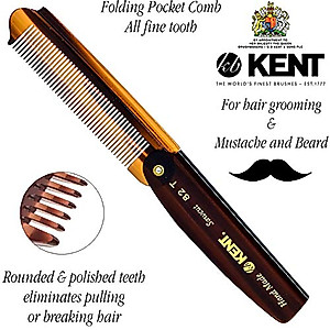 Kent 82T 4" Handmade Folding Pocket Comb for Men, Fine Tooth Hair Comb Straightener for Everyday Grooming Styling Hair, Beard or Mustache, Use Dry or with Balms, Saw Cut Hand Polished, Made in England