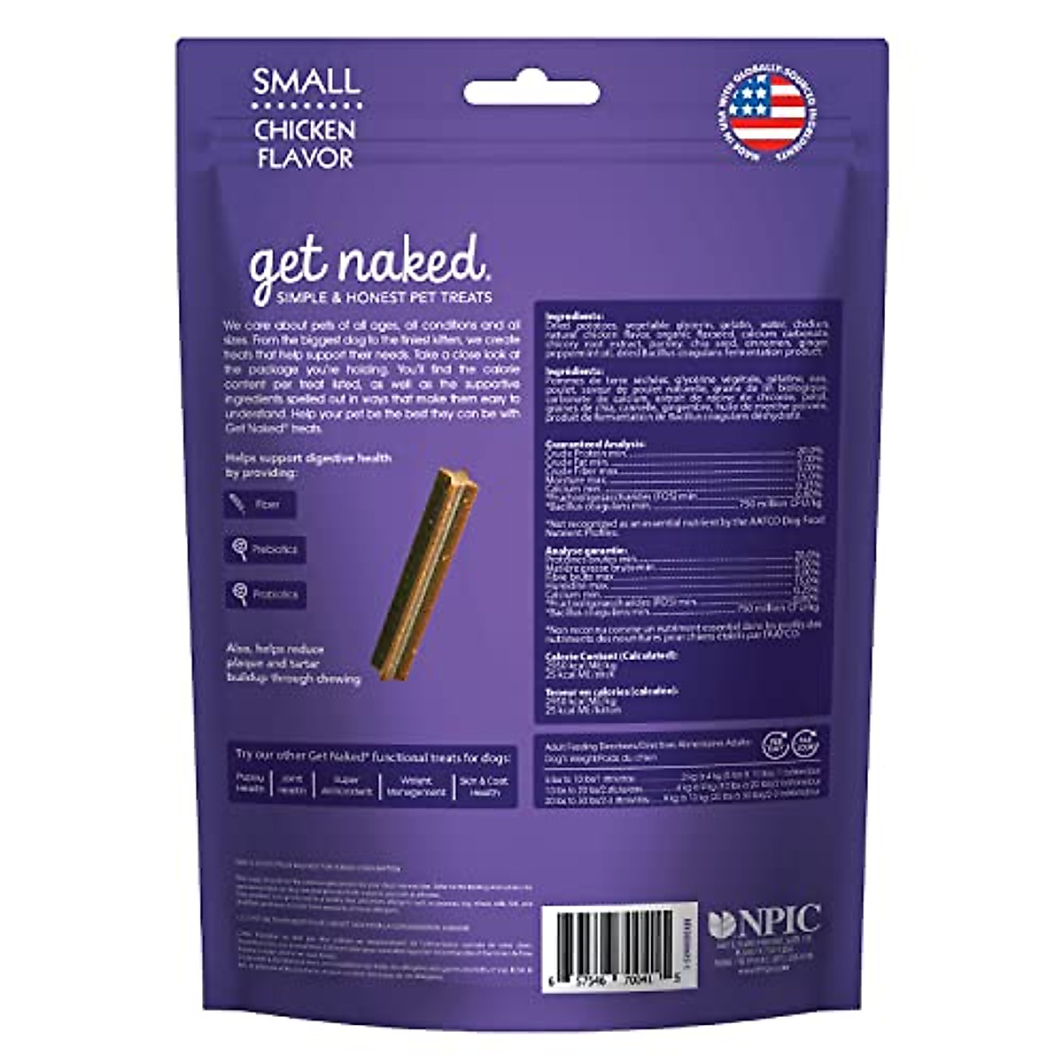 Get Naked Grain Free 1 Pouch 6.2 Oz Digestive Health Dental Chew Sticks, Small