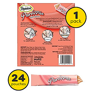 Temptations Creamy Puree with Salmon Lickable, Squeezable Cat Treats, 0.42 oz Pouches, 24 Count
