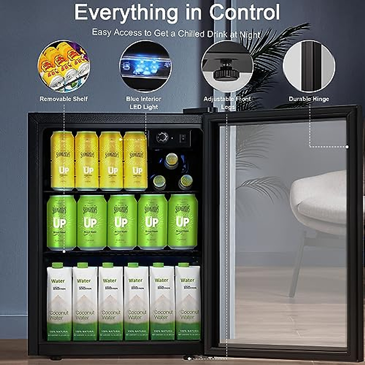 Antarctic Star 16 Bottle 68 Can Beverage Refrigerator, Wine Cooler/Cabinet, Small Mini Fridge, Clear Front Glass Door Quiet Compressor ，Freestanding 1.7 cu.ft.