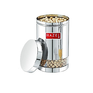 HAZEL Stainless Steel Transparent Glossy Finish See Through Container, Silver, Set of 2, 1700 Ml