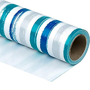 WRAPAHOLIC Wrapping Paper Roll - Blue Navy and Grey Lines Print for Birthday, Holiday, Wedding, Baby Shower Wrap - 30 inch x 33 feet