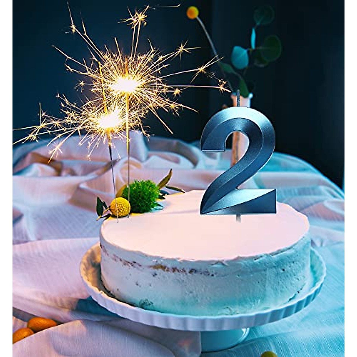 Qj-solar 2.76 inch Blue 2 Birthday Candles,3D Number 2nd Cake Topper for Birthday Decorations No 21 22 23 24 25 26 27 28 29