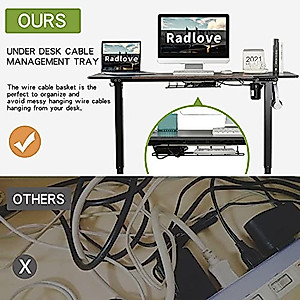 Electric Height Adjustable Standing Desk, Radlove 55'' x 24'' Stand Up Desk Workstation, Splice Board Home Office Computer Standing Table Height Adjustable Ergonomic Desk (Black Frame + 55" Brown Top)