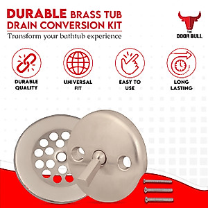 Trip Lever Tub Trim Kit Set with Two Hole Overflow Face Plate, Trip Lever Bathtub Drain with Strainer, Overflow and Matching Screws - Brushed Nickel