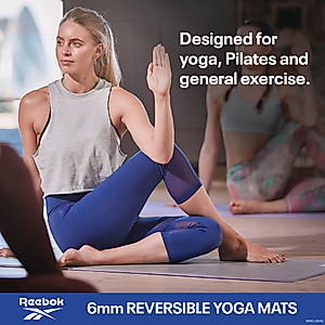 Reebok Double-Sided Yoga Mat - Lightweight, Compact, Rollable, and Cushioned Supportive Workout Mat for Yoga, Pilates, and General Exercise - Non Slip Base with Reversible Design - 6mm, Purple