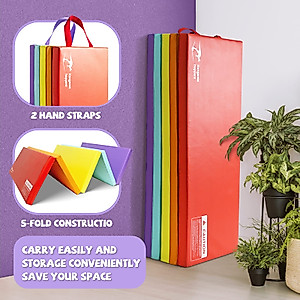 Kangaroo Hoppers Tumbling Mats for Kids, Foldable Gym Mat, Kids Gymnastics Mat with Carrying Handles for Home Activity Play, 3 FT x 6 FT, 5-Panel, 1.5'' Thickness