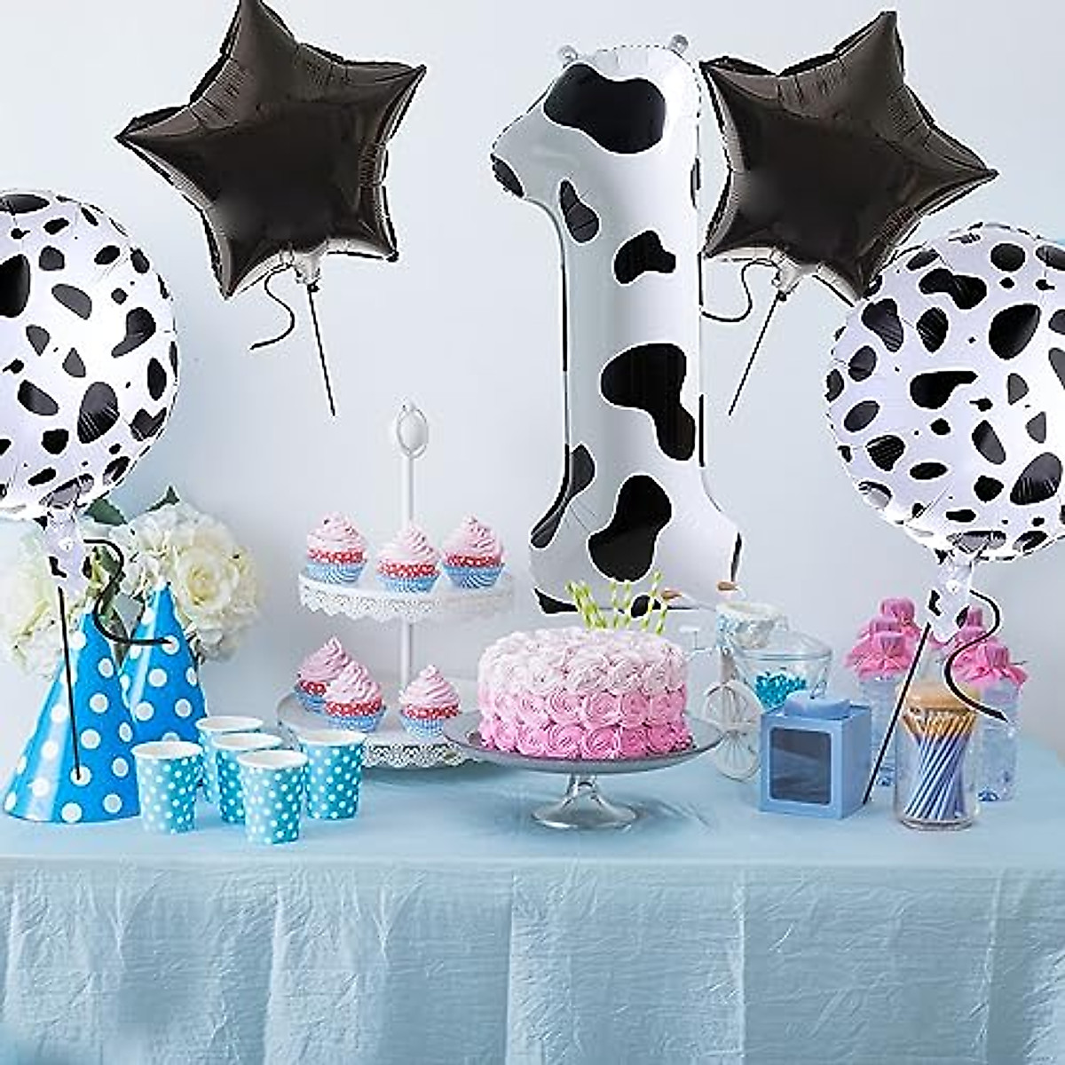 5 Cow Print Balloon Birthday Decorations Supplies,40 Inch Number Balloon 7 White Cow Print Balloons,Western Cowgirl Cowboy Theme Balloons for 7th Birthday Party,Farm Barn Decor for Kids,Baby Shower